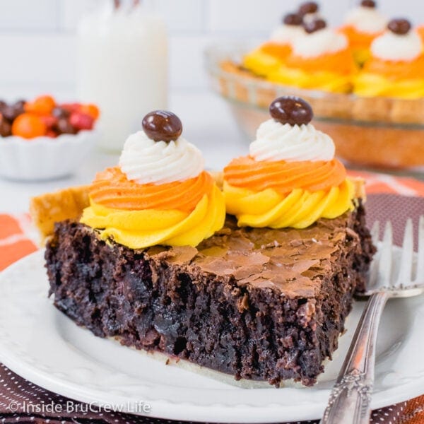 Candy Corn M&M Brownie Pie
