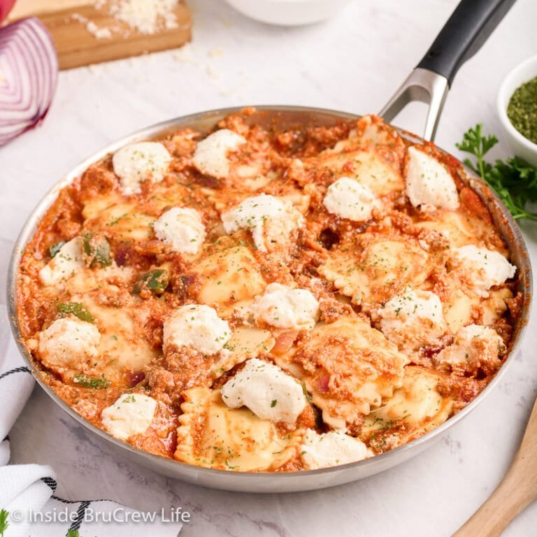 Easy Skillet Ravioli Lasagna Recipe - Inside BruCrew Life